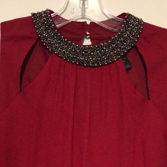 Dresses | Deep Red Dress With Beaded Collar And Cutouts | Poshmark